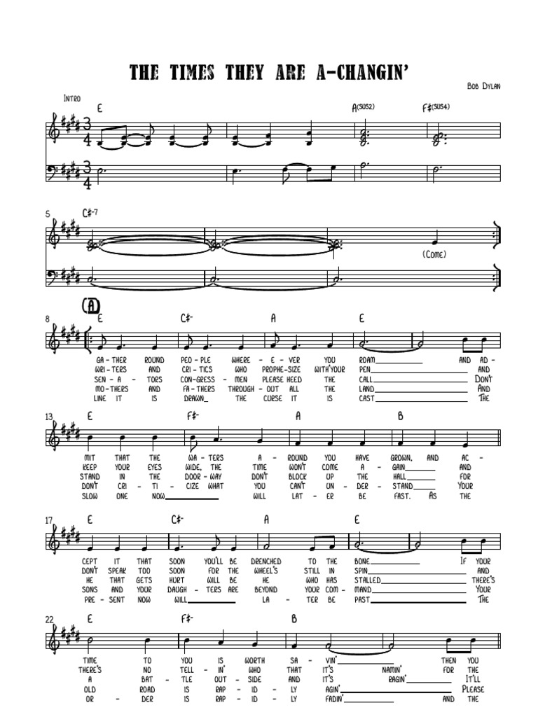 The Times They Are A-Changin' With Lyrics | PDF