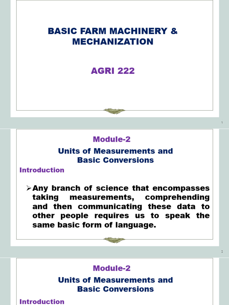 Farm Machineries AGRI 222 - PPT-2 | PDF | International System Of Units | Measurement