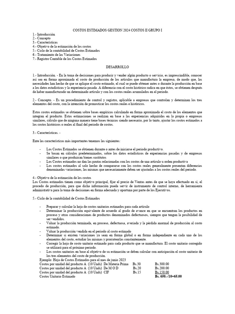 COSTOS ESTIMADOS | Descargar gratis PDF | Costo | Contabilidad