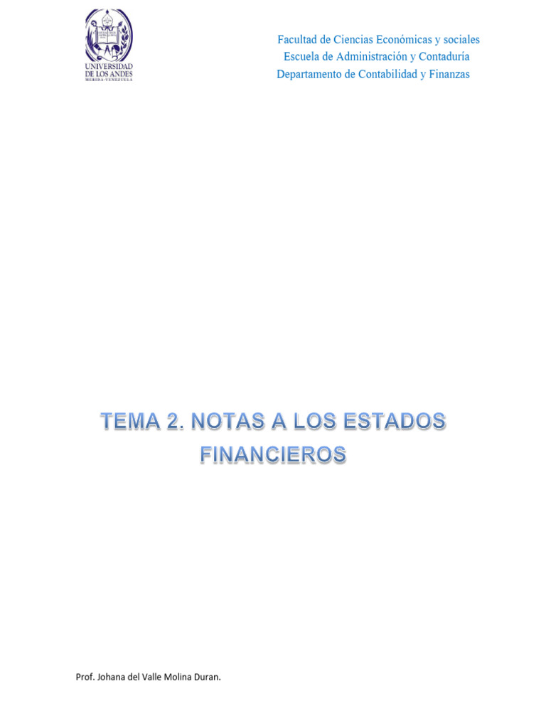 Tema 2. Notas a Los Estados Financieros | PDF | Estado financiero | Contabilidad