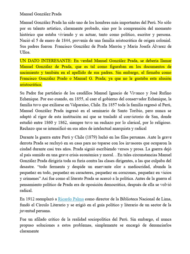 Manuel González Prada: Vida y Legado | PDF