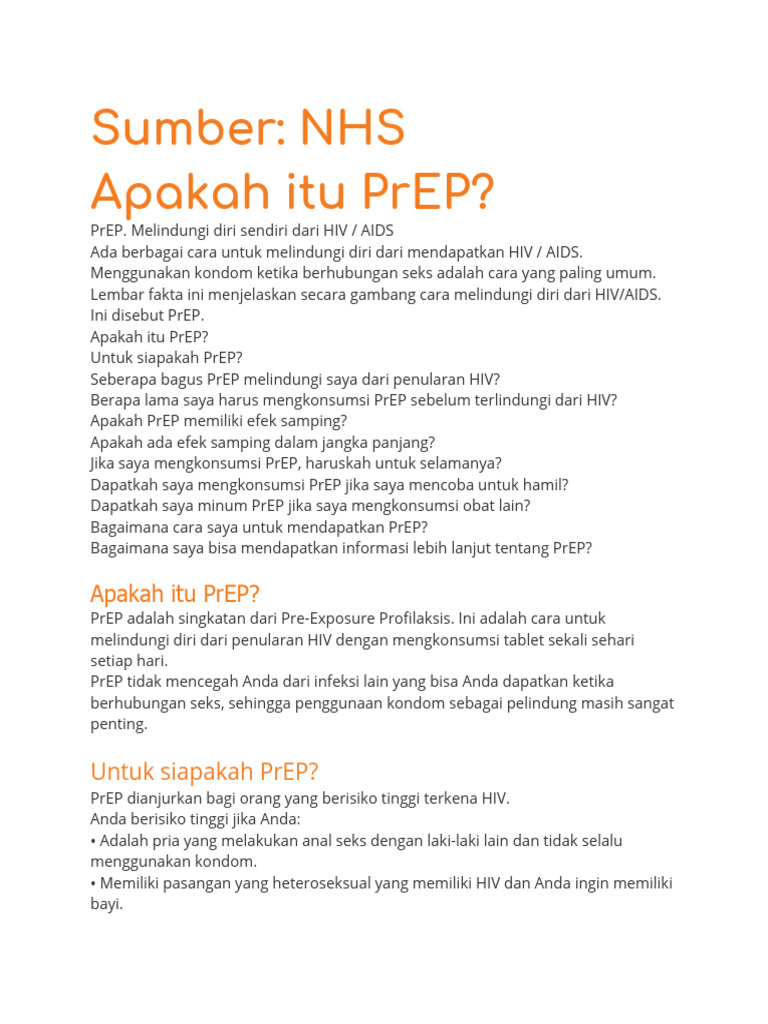 Panduan Lengkap Penggunaan PrEP HIV | PDF