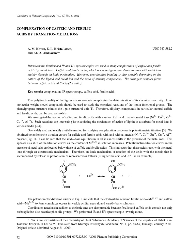 Complexation of Caffeic and Ferulic Acids by Transition-Metal Ions ...