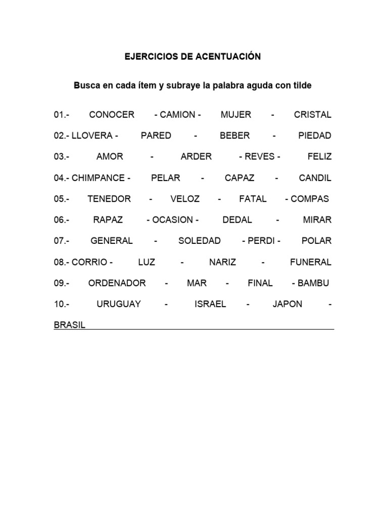 Ejercicios de Acentuación y Tildes | PDF