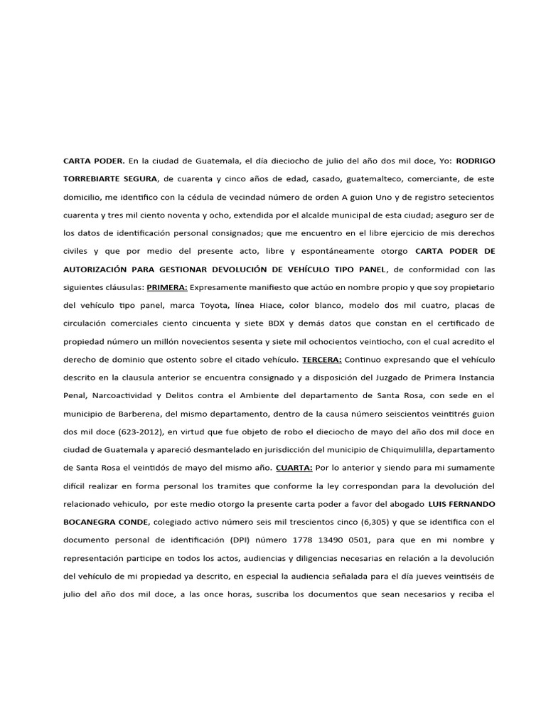 PODER PARA GESTIONAR DEVOLUCION | PDF | Guatemala | Documento de identidad