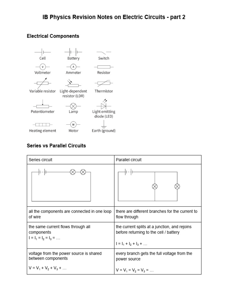 IB Physics Revision Notes On Electric Circuits | PDF | Electrical ...