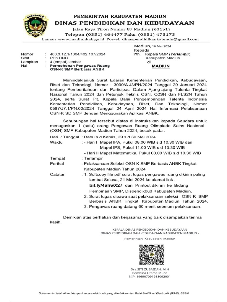 Surat Permohonan Pengawas Ruang OSNK ANBK | PDF