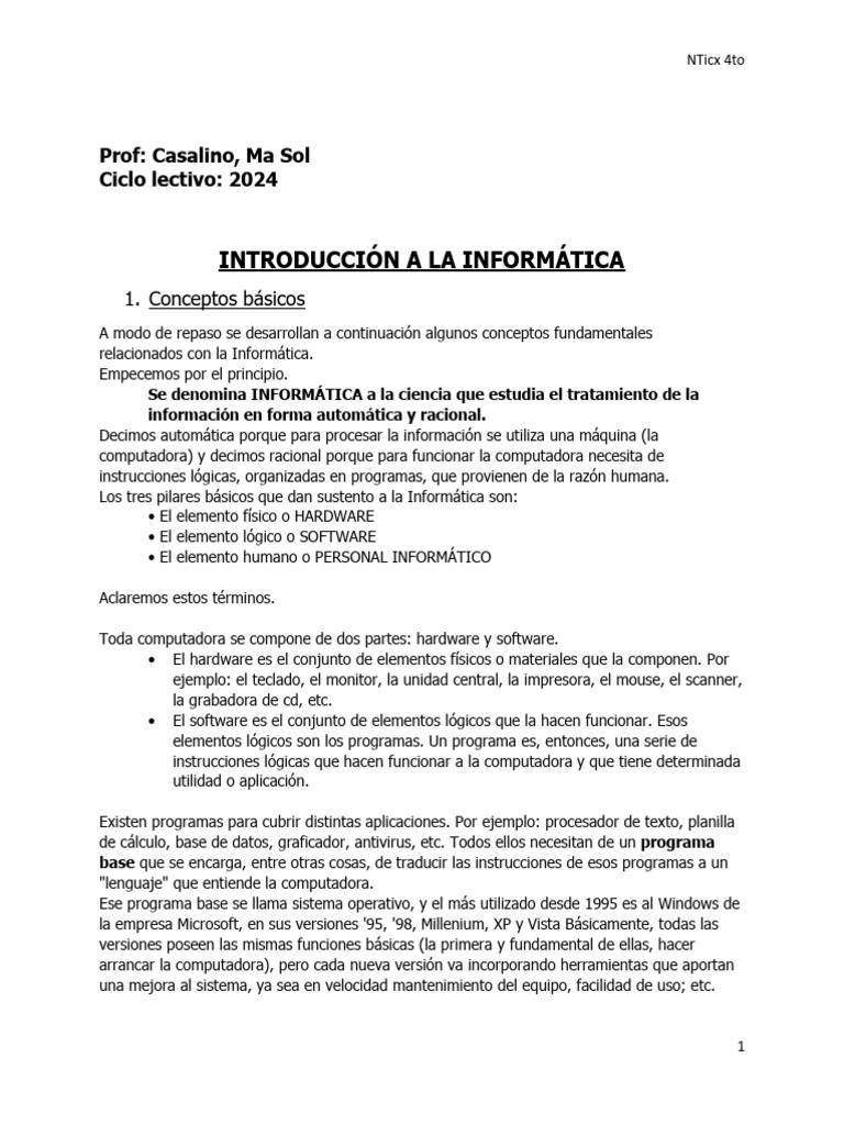 Introducción a la Informática Básica | PDF | Periférico | Hardware de ...