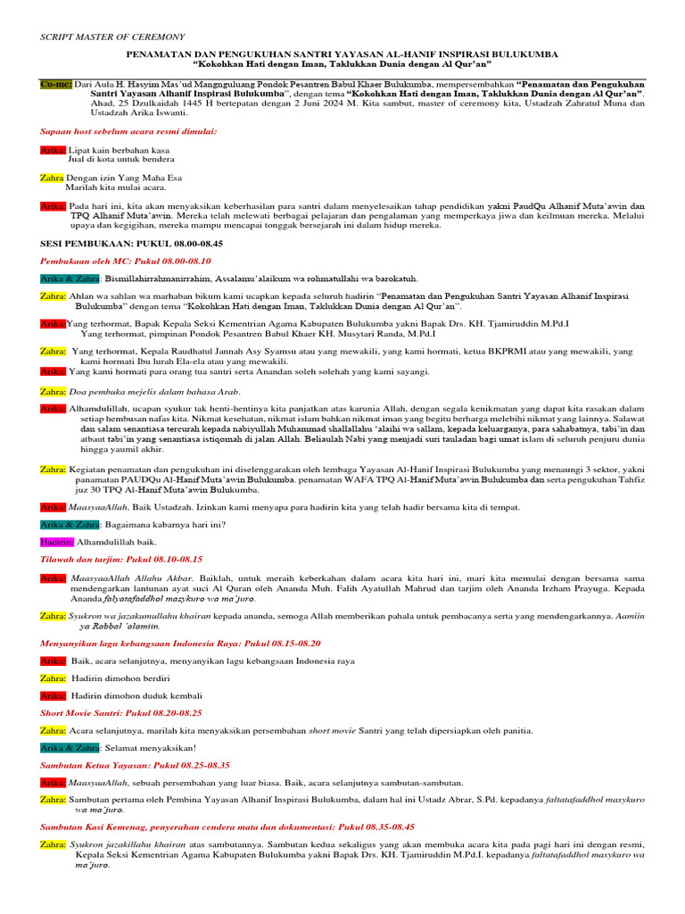 Skrip Penamatan Dan Pengukuhan Alhanif Inspirasi 2024 | PDF | Agama & Spiritualitas