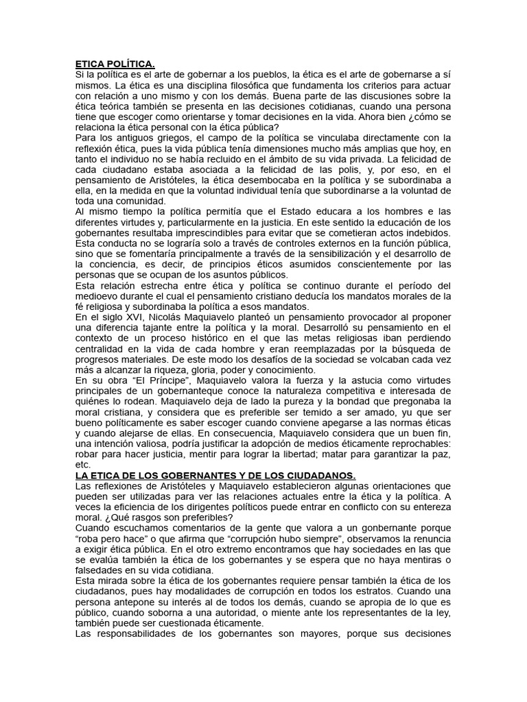 Etica Politica Pol y Ciud 5to 2° | PDF | El príncipe | Moralidad