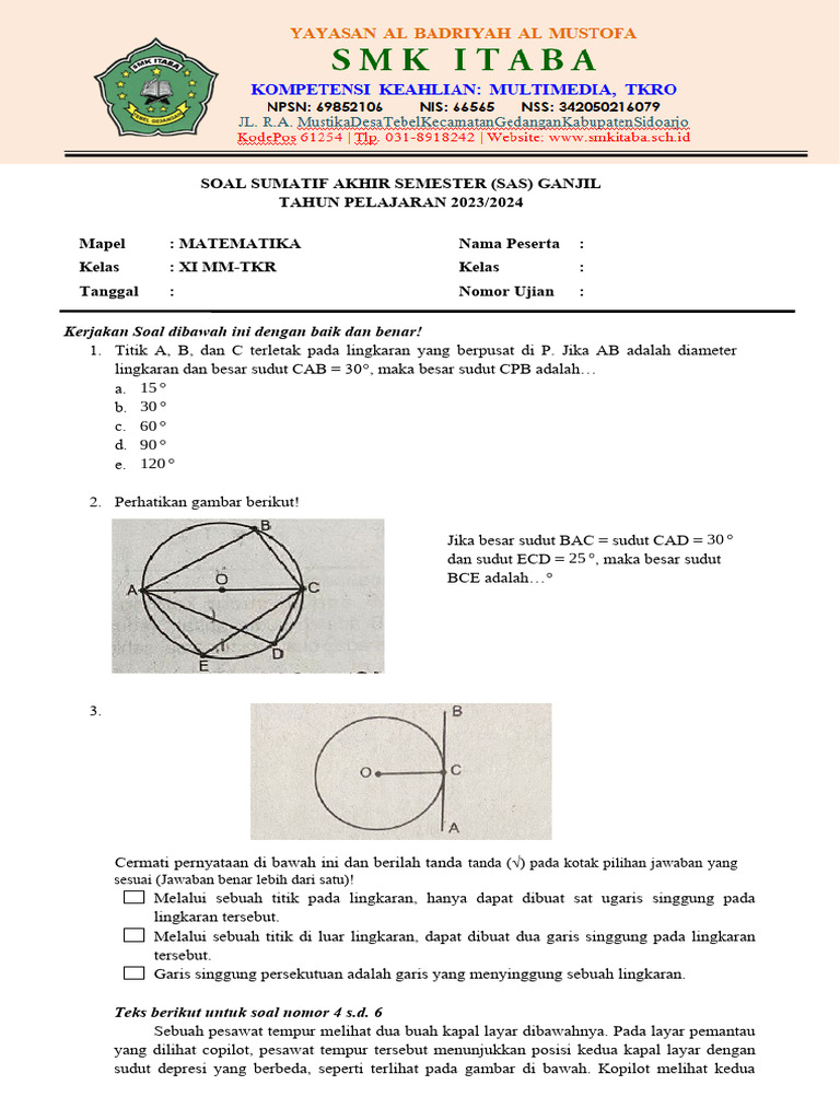 Sas Ganjil MTK Xi 2023-2024 | PDF | Metode & Bahan Ajar