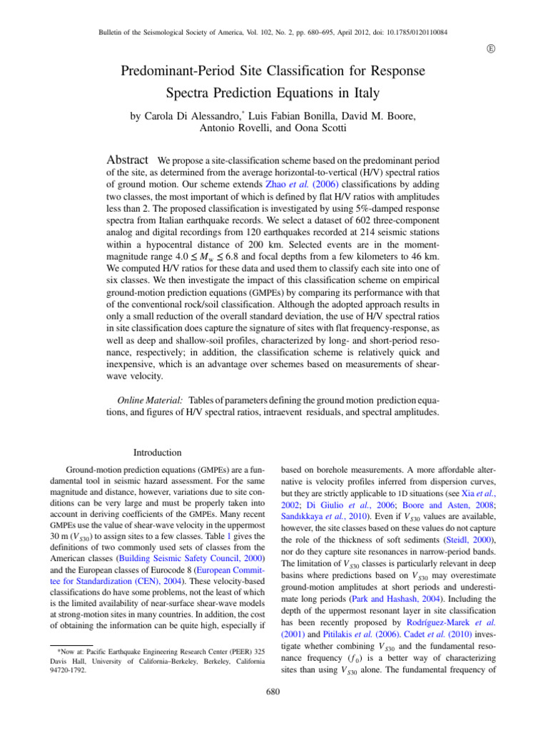 Predominant‐Period Site Classification for Response Spectra | PDF | Seismology | Geophysics