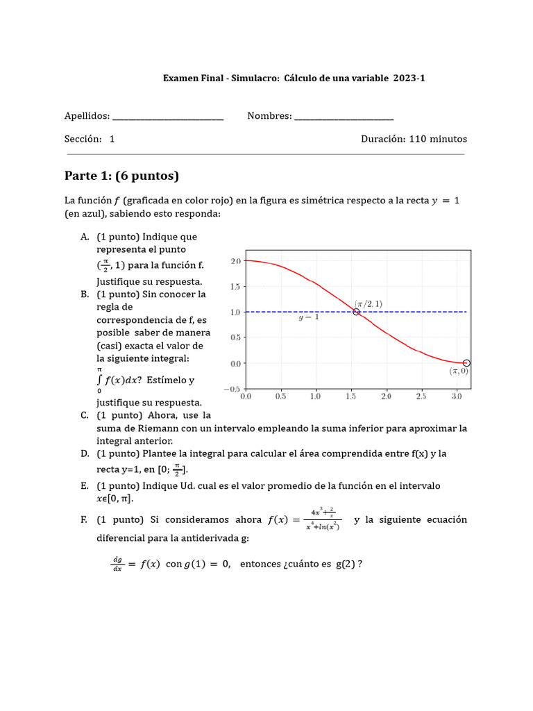 Simulacro Examen Final 2023-1 | PDF | Integral | Ecuaciones