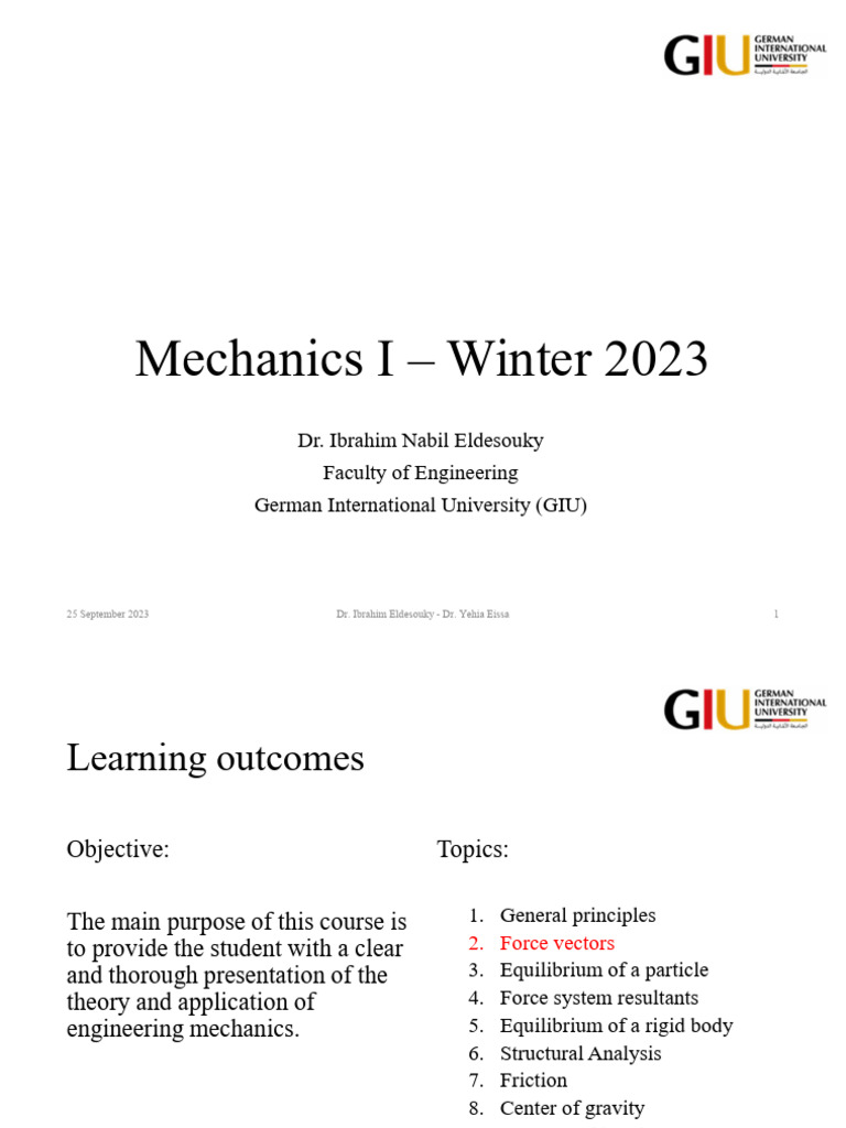 Engineering Mechanics Course Guide | PDF | Euclidean Vector | Angle