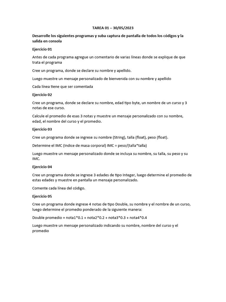 TAREA 01 - Reforzamiento Java | PDF