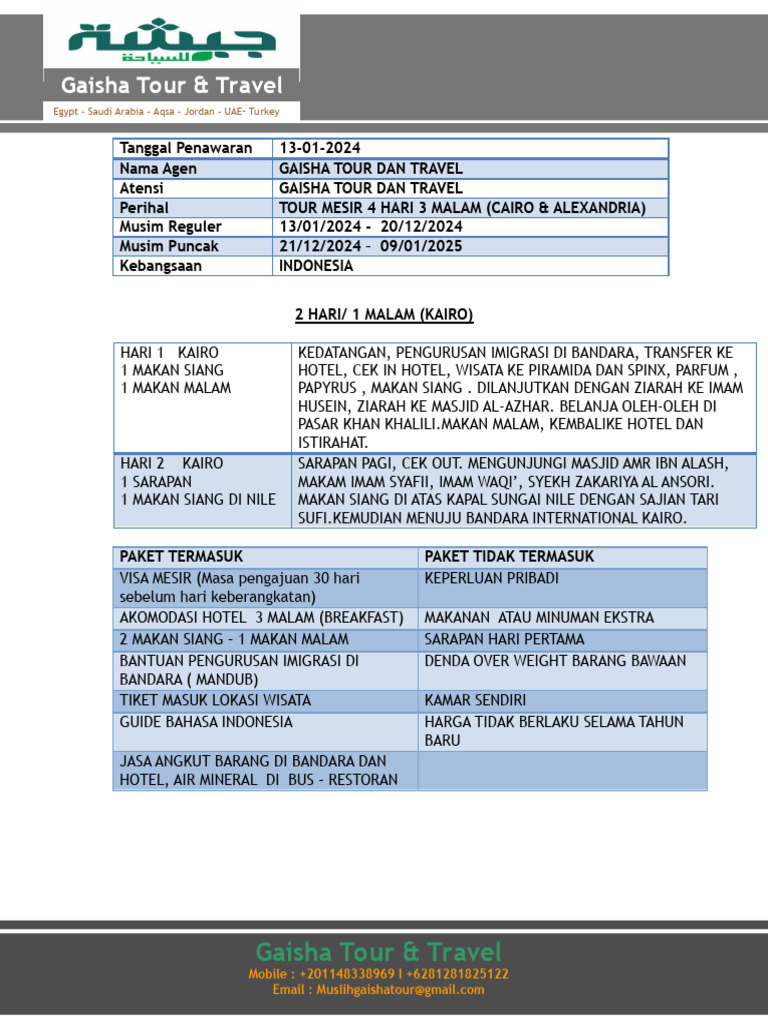 Tour Mesir 4H3M: Cairo & Alexandria | PDF