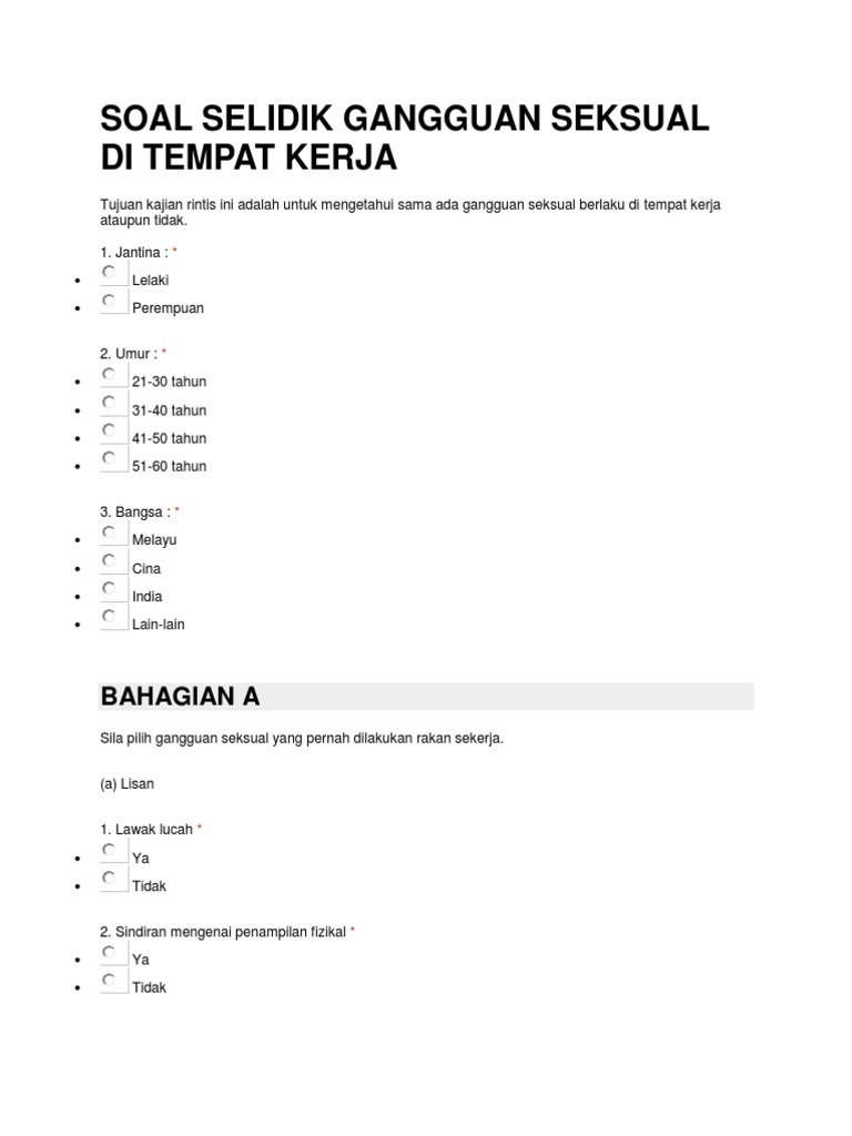 Soal Selidik Gangguan Seksual Di Tempat Kerja | PDF