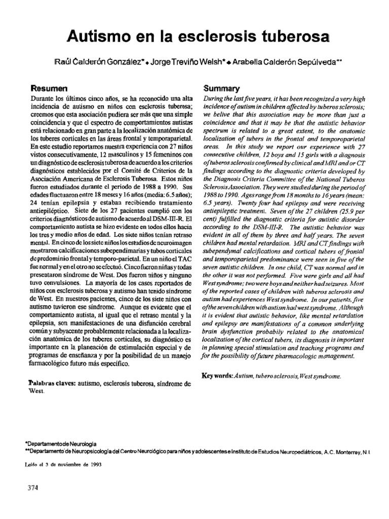 Esclerosis Tuberosa | PDF | Espectro autista | Desórdenes neurológicos