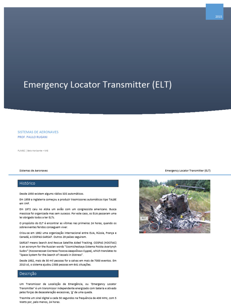 Transmissor de Localização de Emergência (ELT) | PDF | Satélite | Aeronave