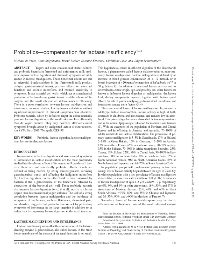 Probiotics-Compensation For Lactase Insufficiency | PDF ...