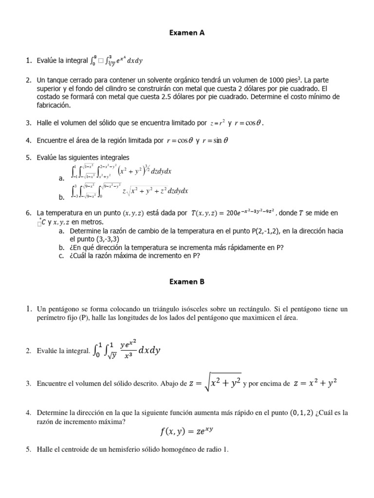 Segundo Parcial Ejercicios Tipo Examen | PDF | Integral | Geometría euclidiana