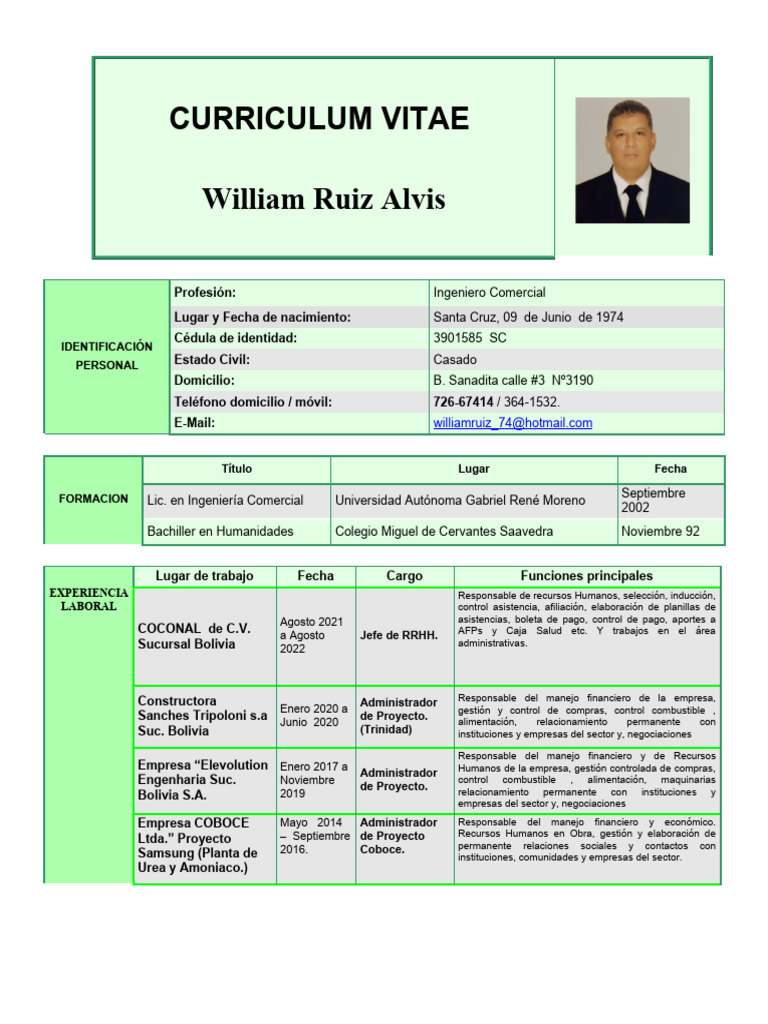Curriculum William Ruiz 24 | PDF | Business | Economias