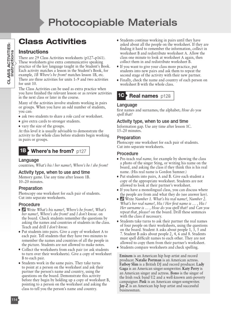 p114-p161 - Class Activities (FBI) | PDF | Question | Grammar