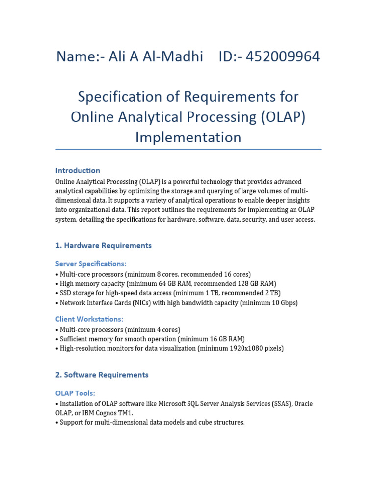 OLAP Implementation Specifications | PDF | Databases | Security