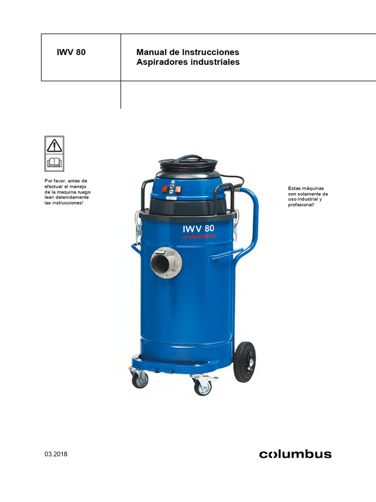 IWV80 DL 02 Aspiradora Vacio Industrial Manual de Instrucciones | PDF | Aspiradora | Enchufes y ...