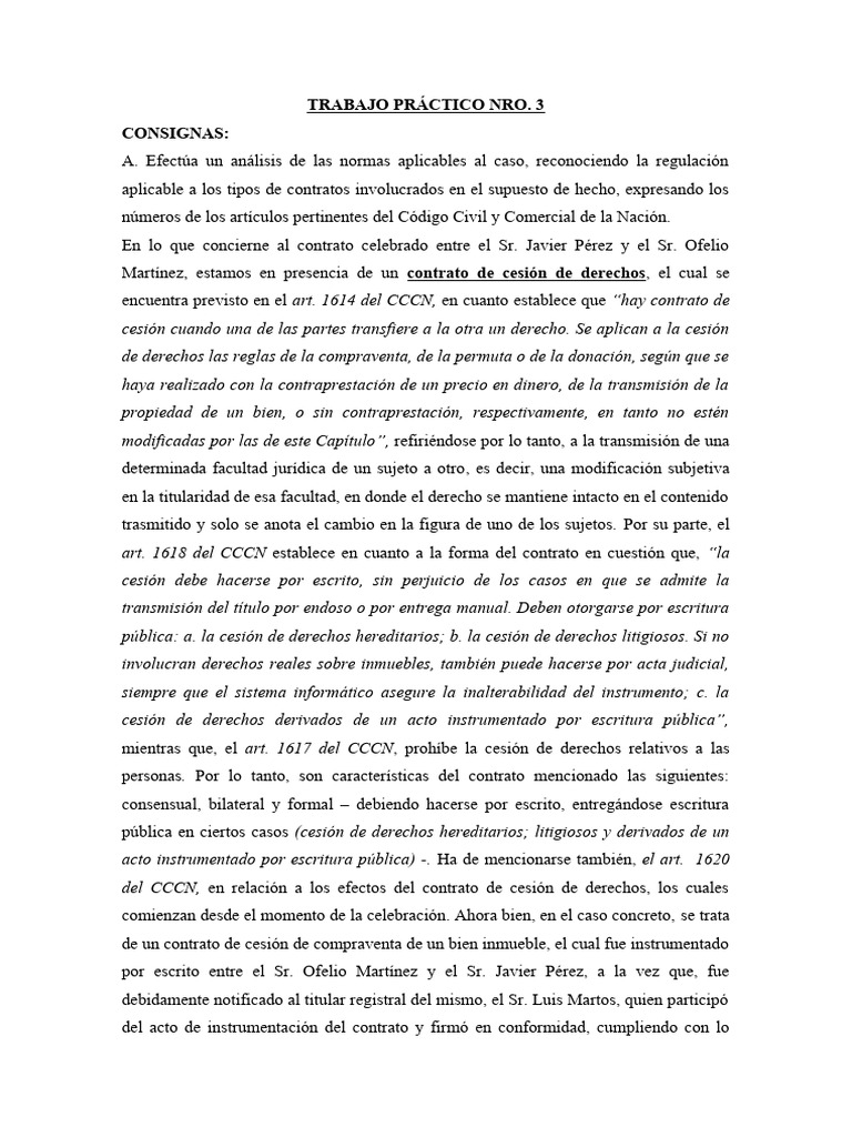 ENTREGA TP3 - CONTRATOS | Descargar gratis PDF | Propiedad | Derecho civil (sistema legal)