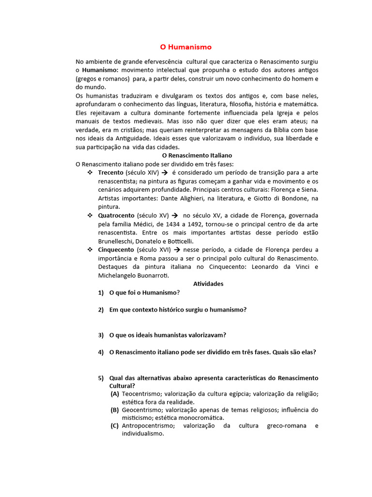 ELIZABETH STEPHEN FOMUM - HumanismoAluno2021 | PDF | Renascimento ...