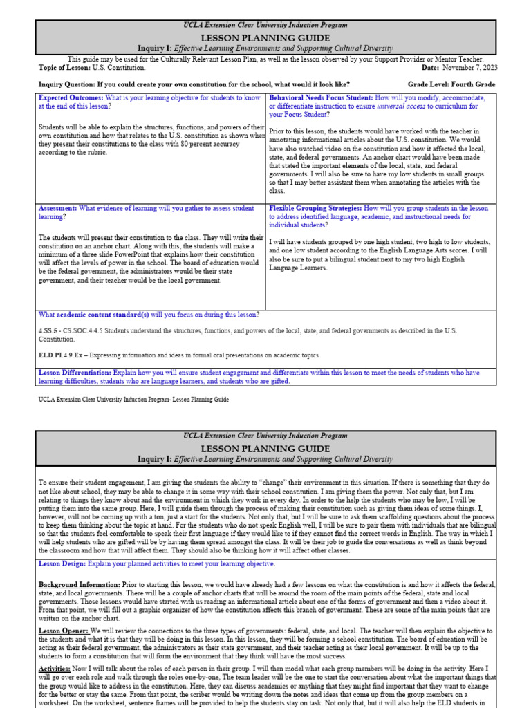 Ucla Lesson Plan Final | PDF | Lesson Plan | Learning