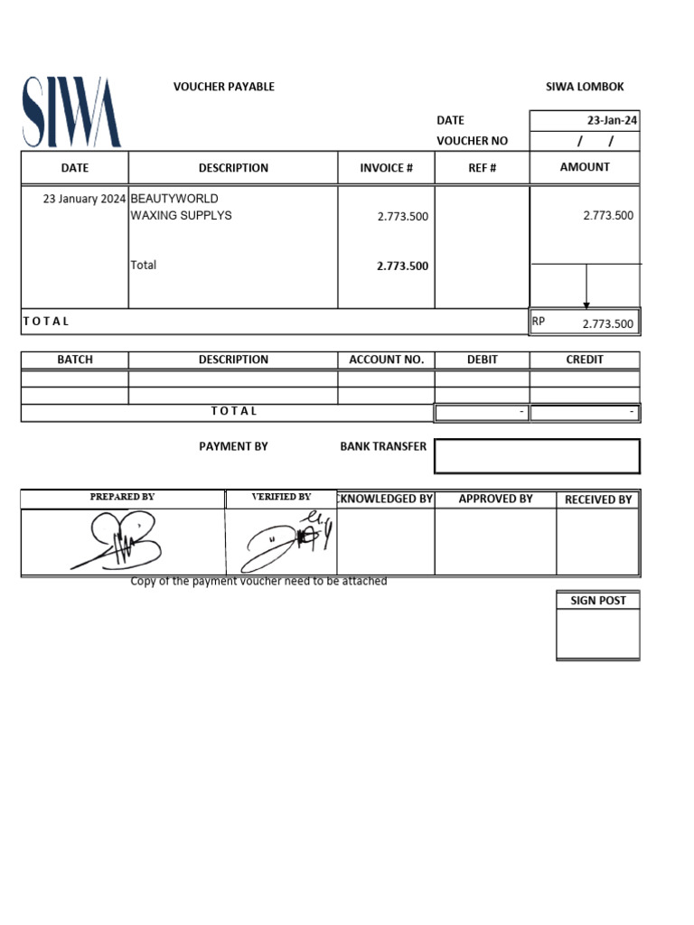 Voucher Payable for Beautyworld Supplies | PDF