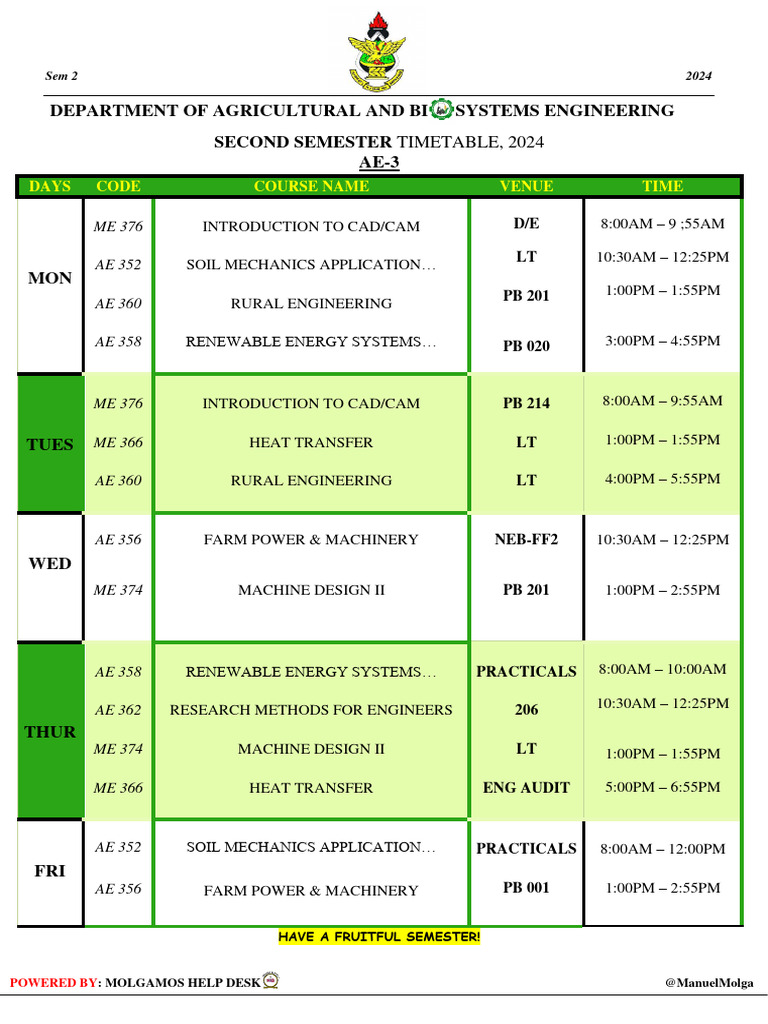 Timetable Y3s2 Revised | PDF | Engineering | Physical Sciences