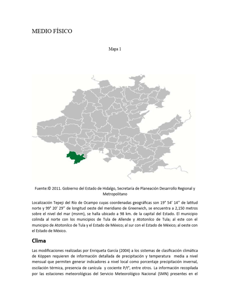 Clima y Geografía de Tepeji del Río | PDF | Suelo | Clima