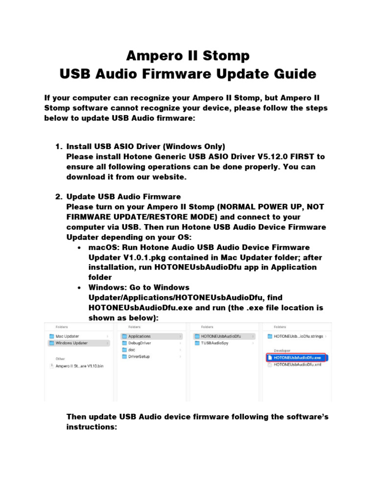Ampero II Stomp USB Audio Firmware Update Guide | PDF | Games & Activities | Computers