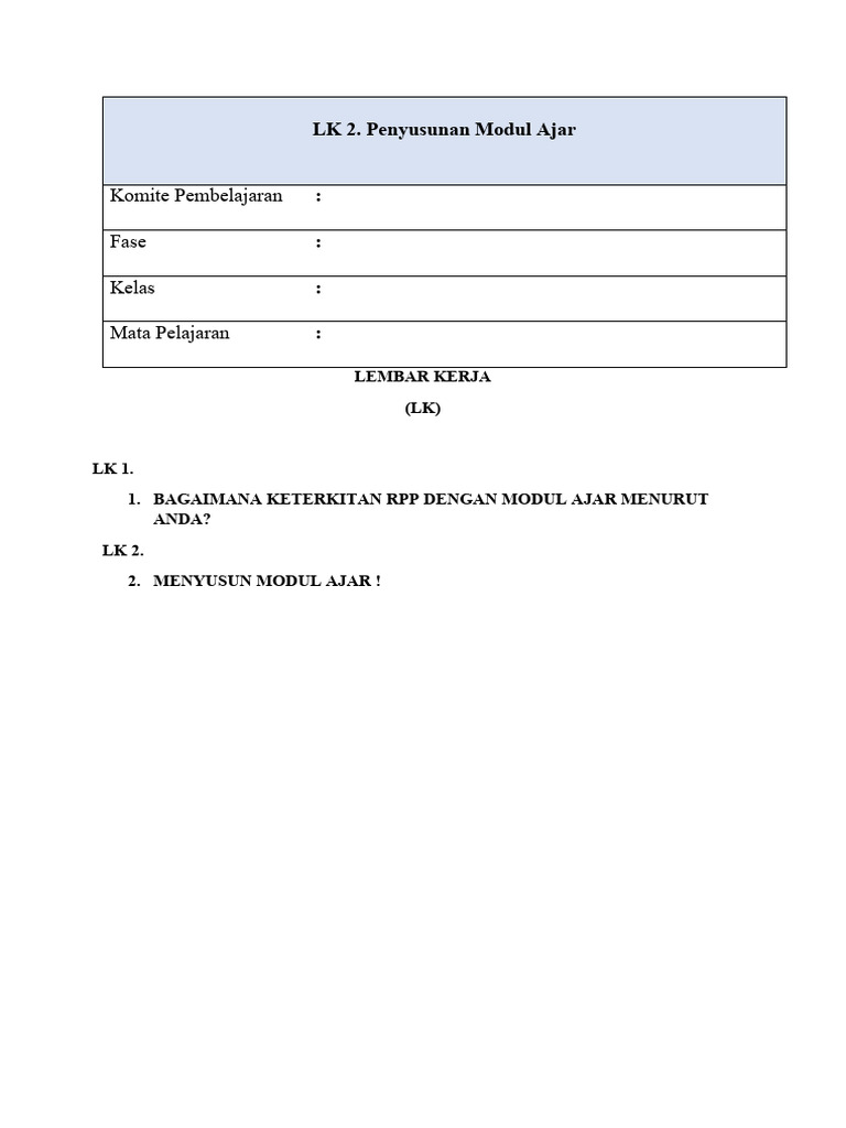 Lembar Kerja Modul Ajar | PDF