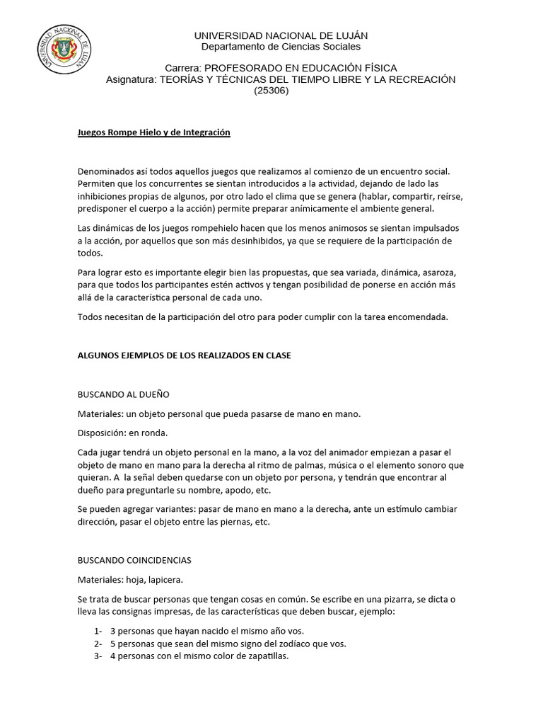 Clase 1 Juegos Rompehielo | PDF | Artes del Lenguaje y Comunicación