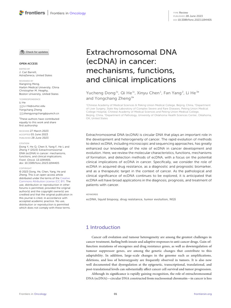 Fonc 13 1194405 | PDF | Dna Replication | Cancer