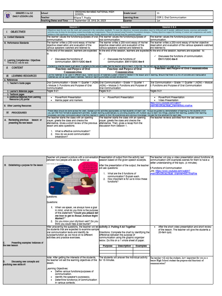 DLL COR 1 WEEK 3 Final | PDF | Communication | Learning