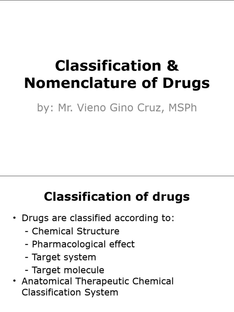 Classification and Nomenclature of Drugs (March 7) | PDF | Pharmacology ...