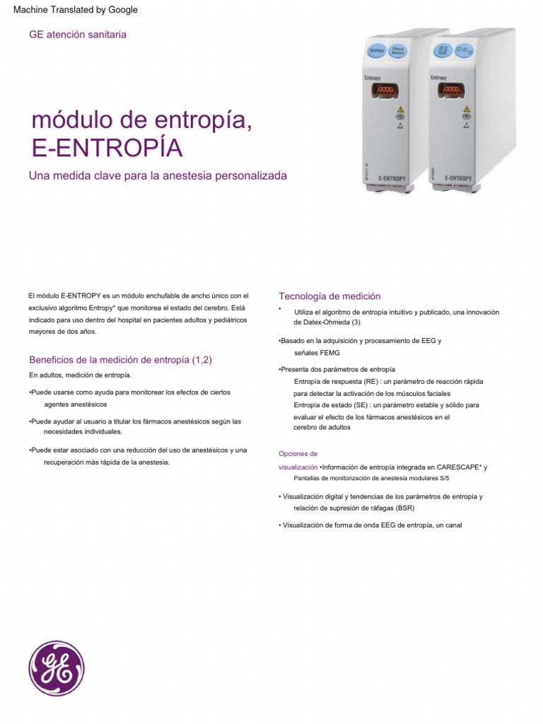 E ENTROPY Module | Descargar gratis PDF | Anestesia | Energia General