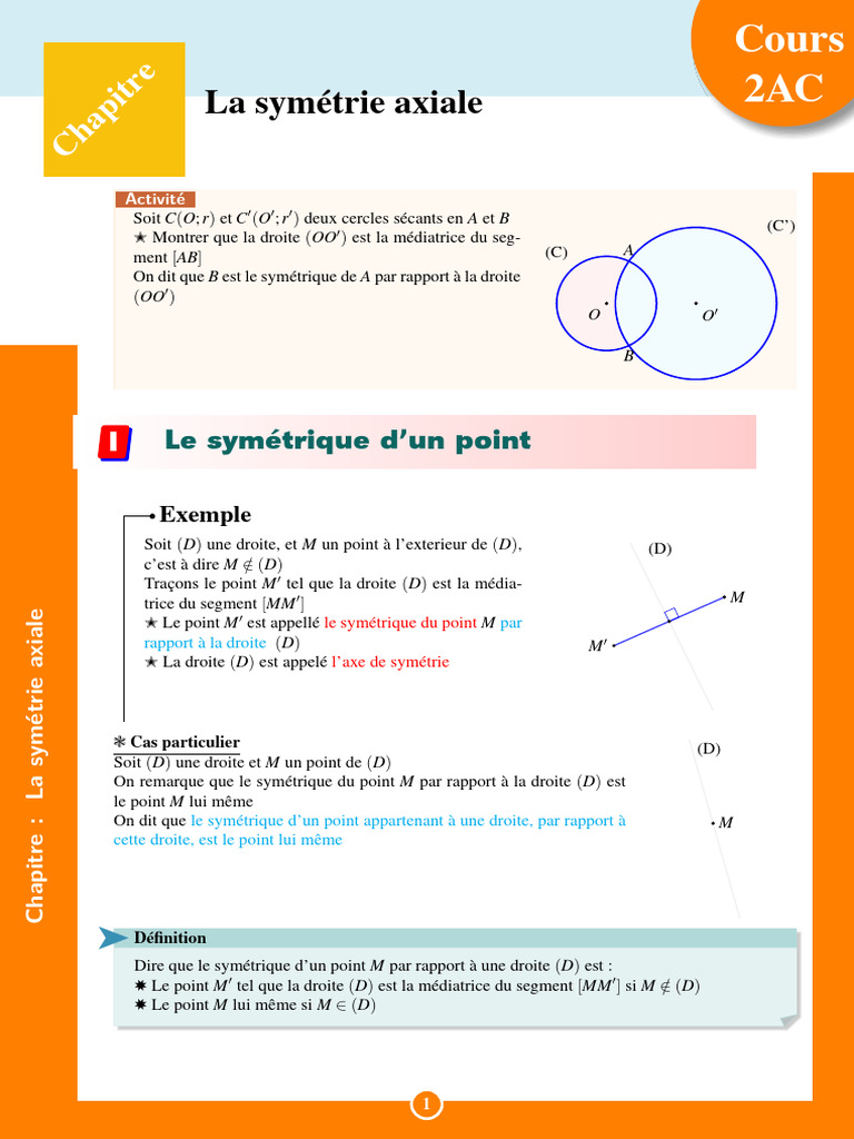 Symétrie axiale : Cours et applications | PDF | Cercle | Triangle