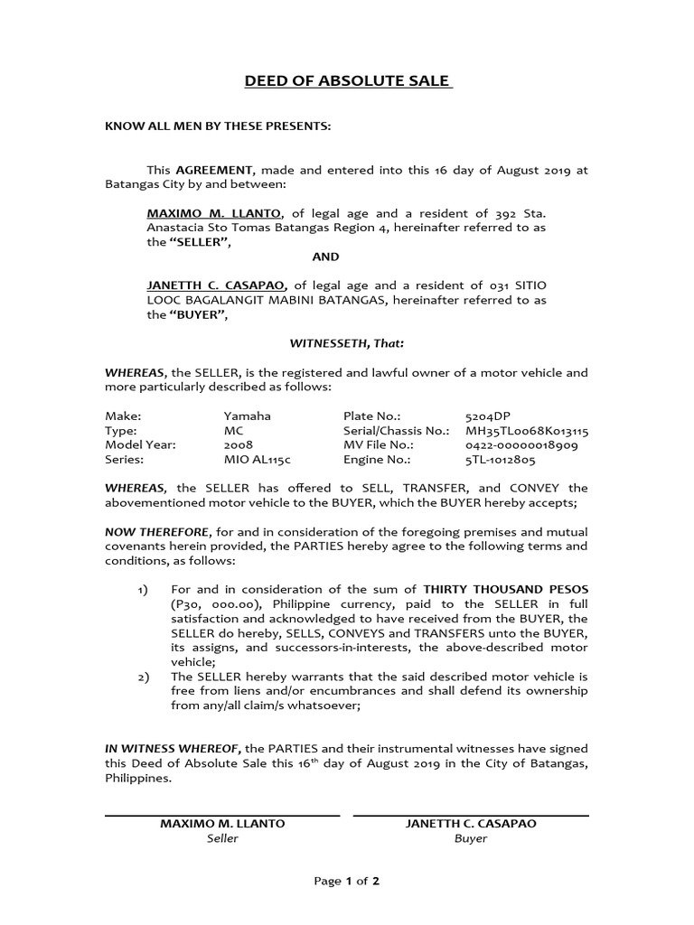 Deed of Sale - For Otep Ortega | PDF | Deed | Environmental Law