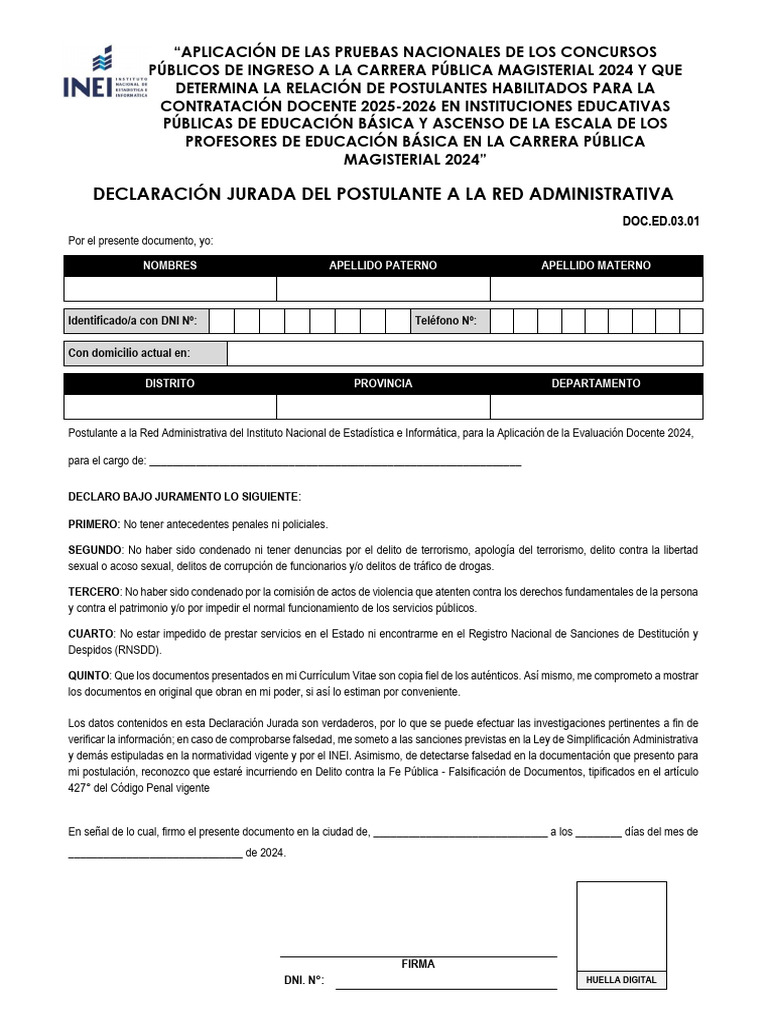 ED.03.01 - Declaracion Jurada Del Postulante | PDF | Documento de identidad | Justicia