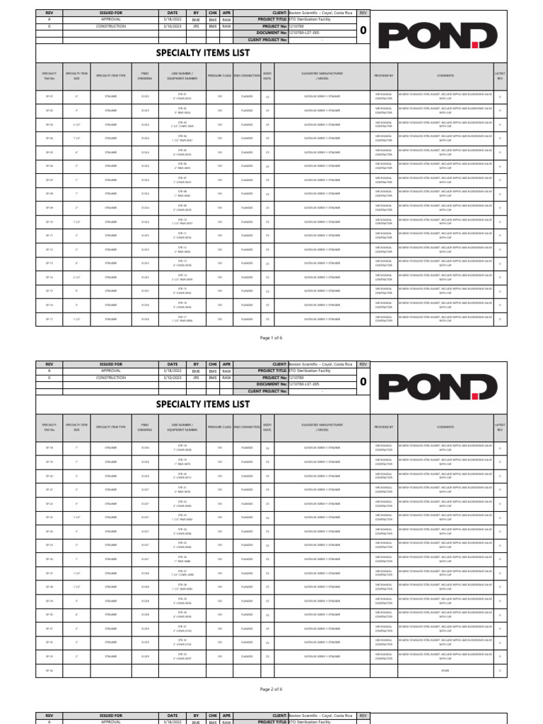 1210789-LST-005 Specialty Item List | PDF | Valve | Steam