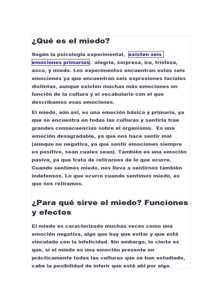 Qué es el miedo | Descargar gratis PDF | Las emociones | Temor