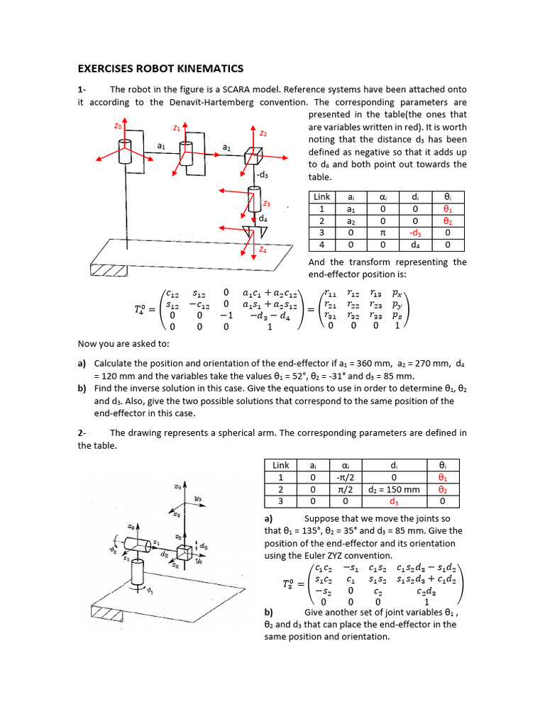 EXERCISES ROBOT KINEMATICS (3) | Download Free PDF | Mechanics | Mathematical Objects
