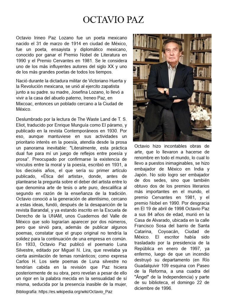 Vida y Legado de Octavio Paz | PDF