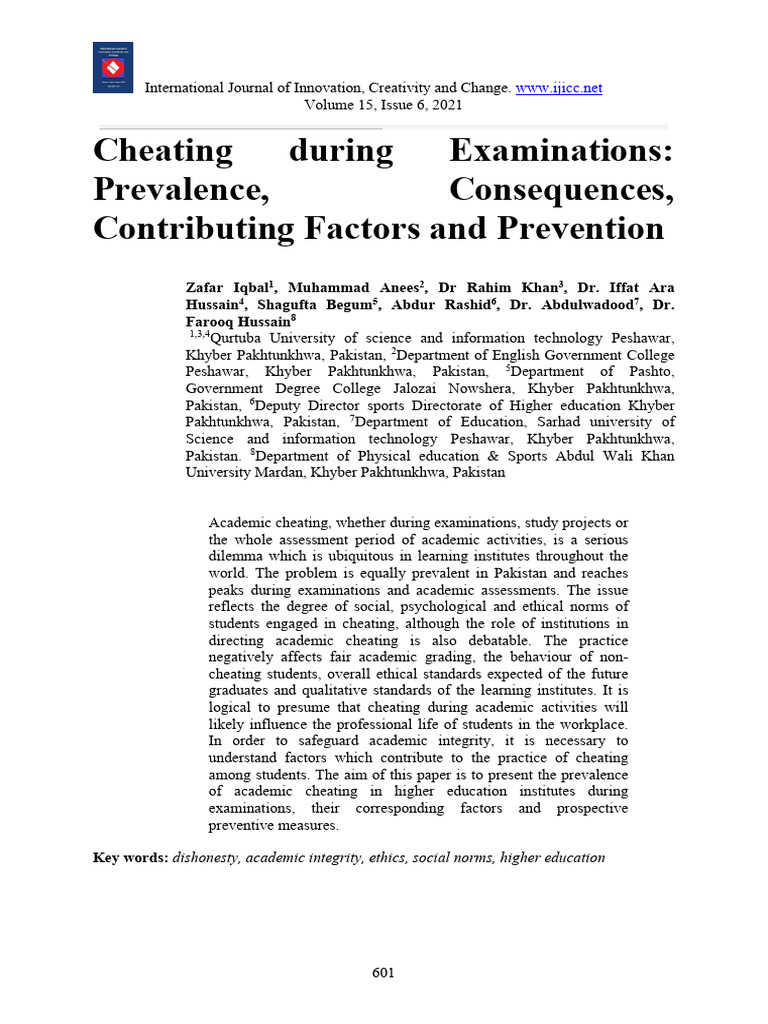 Iqbal - 2021 - E1 - R Cheating During Examinations Prevalence ...